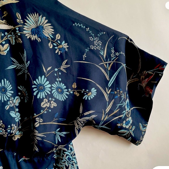 Jackets & Coats | Zara Kimono Duster Navy Blue With Japanese Print ...